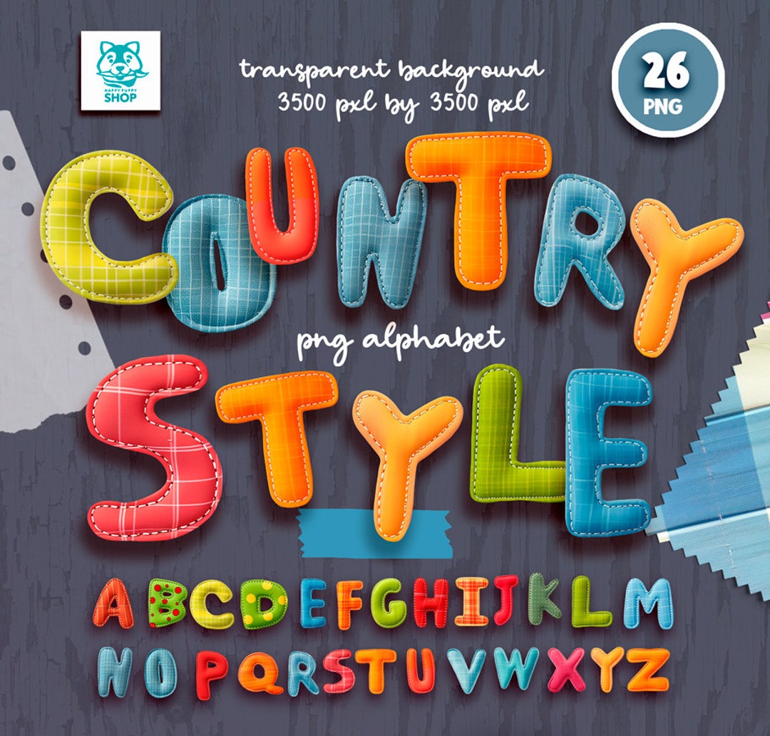 Fabric Letters Clipart, Country Alphabet, Cartoon ABC Png, DIGITAL ...