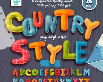 Fabric Letters Clipart, Country Alphabet, Cartoon ABC Png, DIGITAL ...