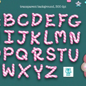 Candy Cane Letters Clipart, Pink Alphabet, Sweet Numbers Png, DIGITAL ...