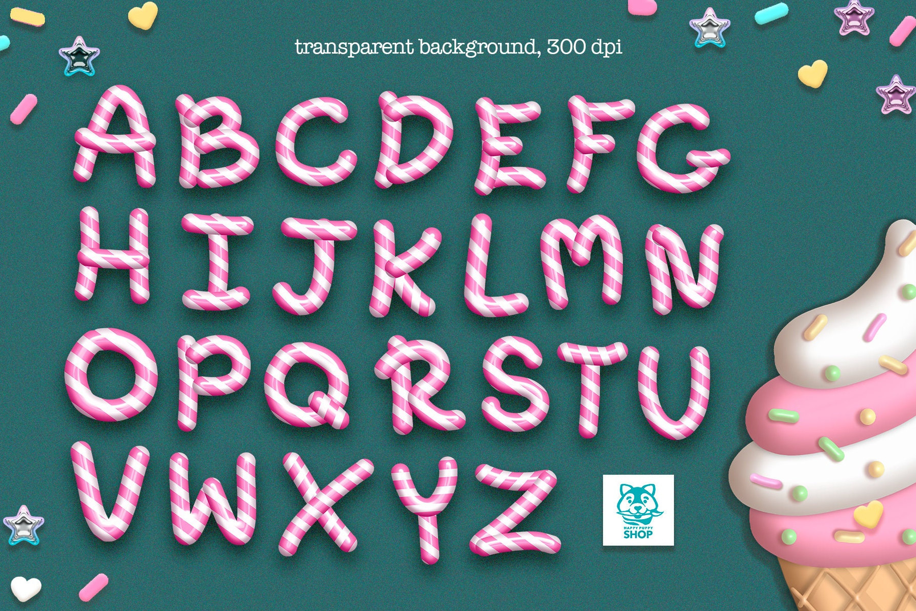 Candy Cane Letters Clipart Pink Alphabet Sweet Numbers Png - Etsy