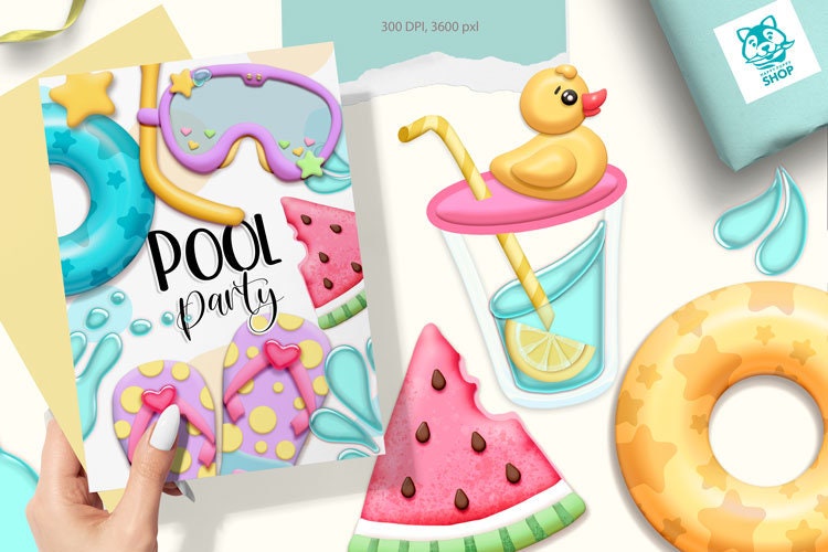 Pool Party Clipart, Hello Summer Clip Art, Summer Vibes Png, Digital ...