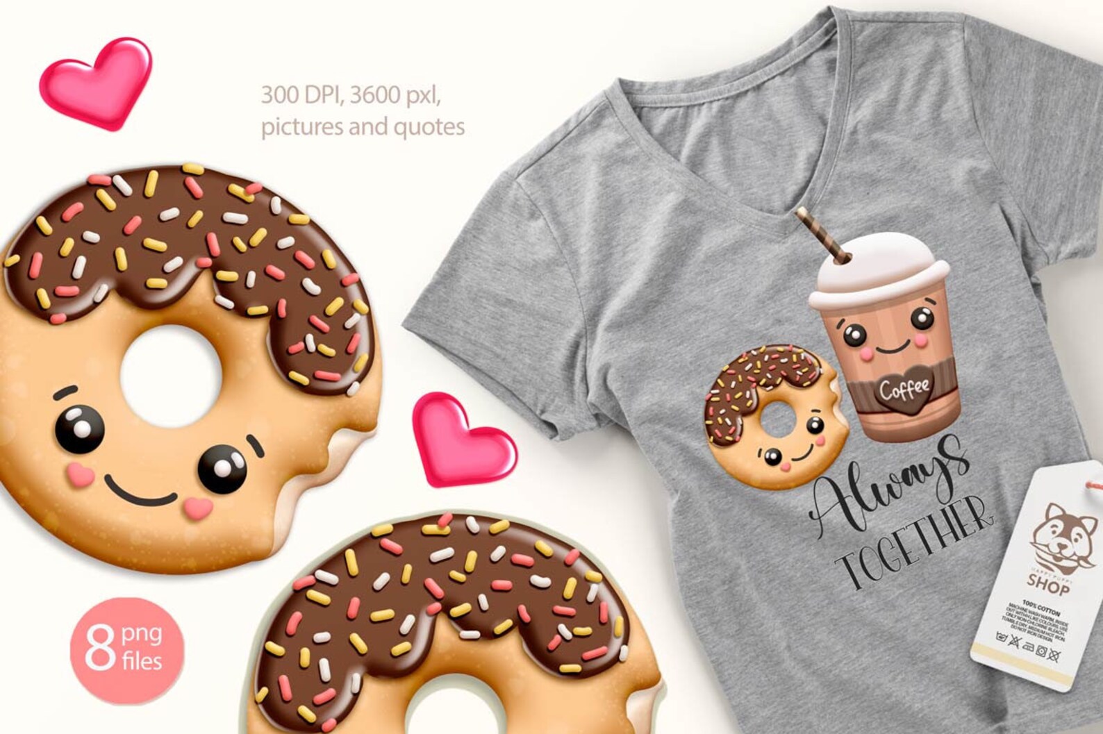 Coffee and Donut Clipart Kawaii Couple Png Best Friends | Etsy