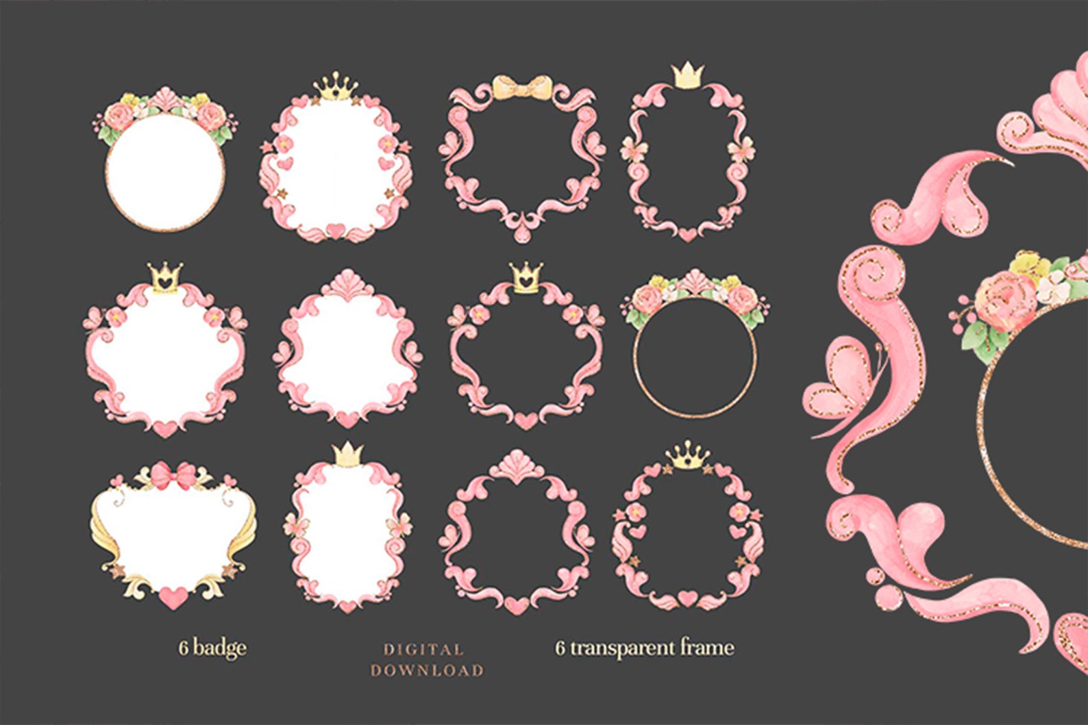 Princess Frame Clipart Floral Frame Png Digital Frames Clip - Etsy