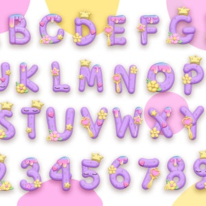Princess Letters and Numbers, Purple Doodle Alphabet, ABC, Instant ...