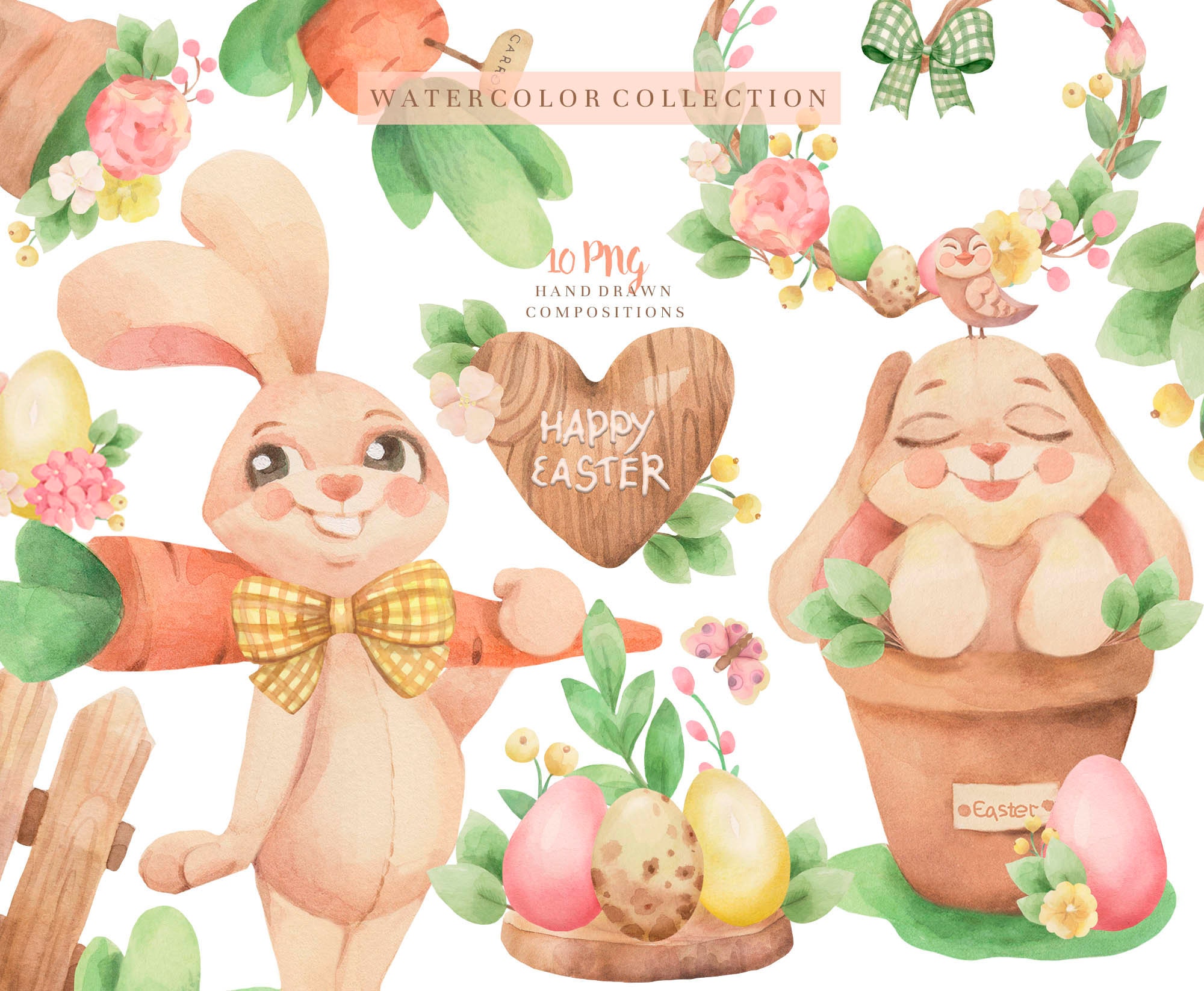 Easter Bunny Png Rabbit Png Watercolor Garden Clipart - Etsy