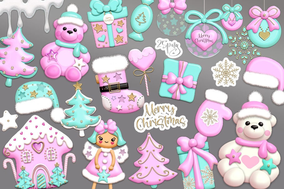 Christmas Clipart Merry Christmas Png Pink Christmas - Etsy