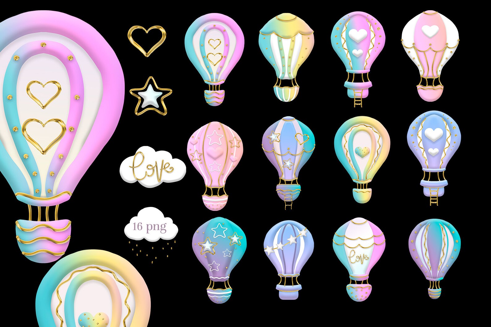 Pastel Rainbow Clipart Pastel Hot Air Balloons Butterfly | Etsy