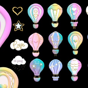 Pastel Rainbow Clipart, Pastel Hot Air Balloons, Butterfly Clipart ...