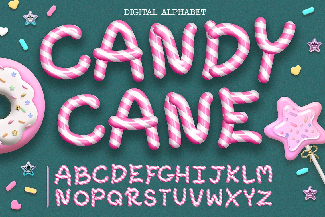 Candy Cane Letters Clipart Pink Alphabet Sweet Numbers Png - Etsy