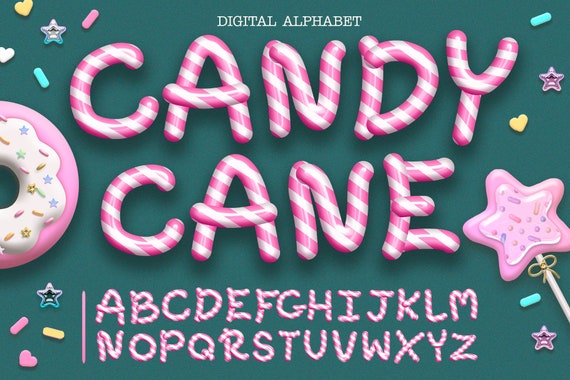 Candy Cane Letters Clipart Pink Alphabet Sweet Numbers Png - Etsy