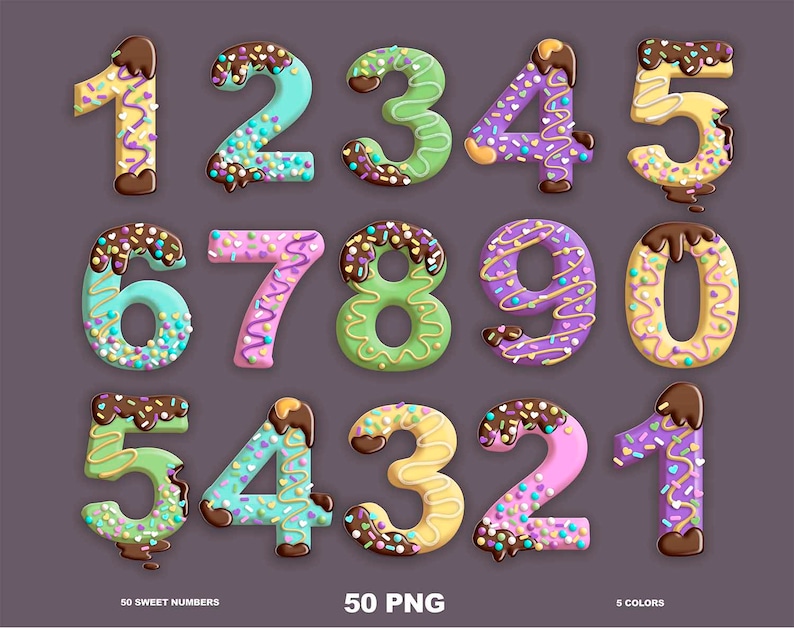 Sweet Numbers Clipart Sprinkles Clip Art Dripping Frosting | Etsy Canada