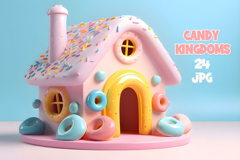 Candy Land Clipart, Donut and Ice Cream Background, Gingerbread House ...