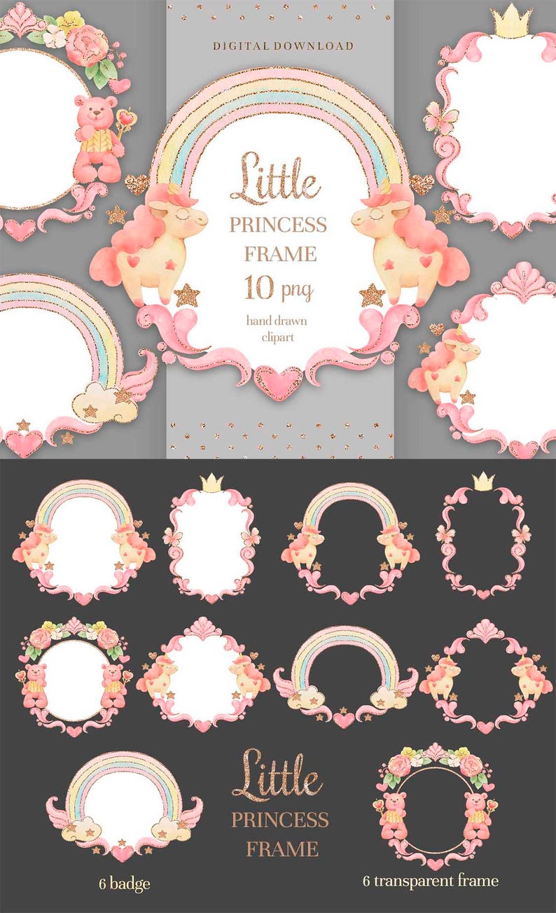 Frame Clipartpink Digital Frames Clip Art Watercolor Rainbow - Etsy