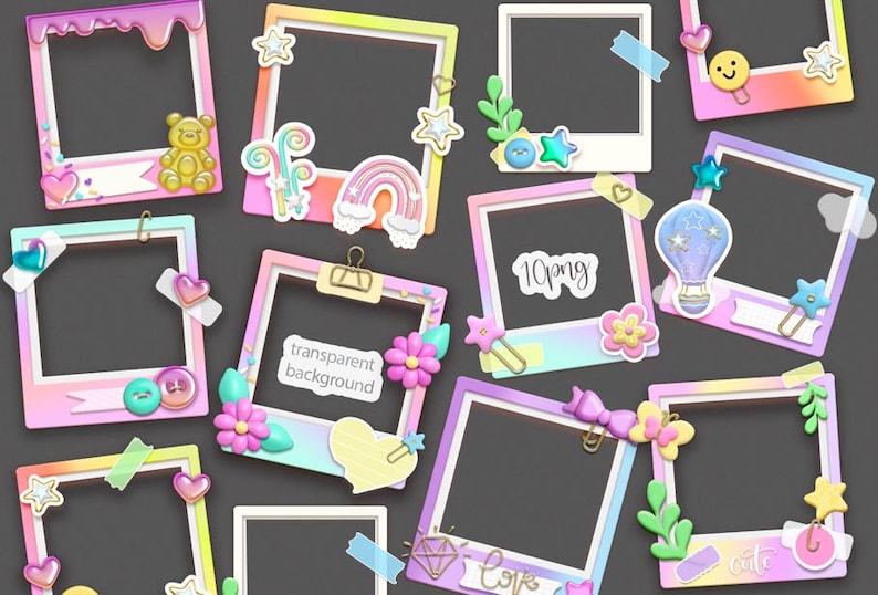 Digital Frame Clipart Cute Photo Frames Png Instant | Etsy