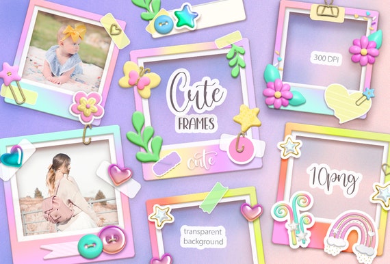 Digital Frame Clipart Cute Photo Frames Png Instant | Etsy