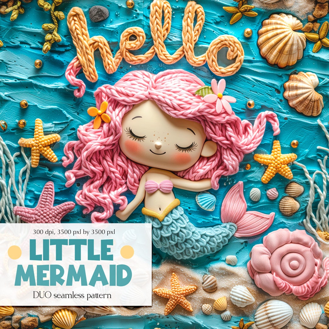 3d Seamless Pattern, Little Mermaid and Seashells Paper, DIGITAL ...