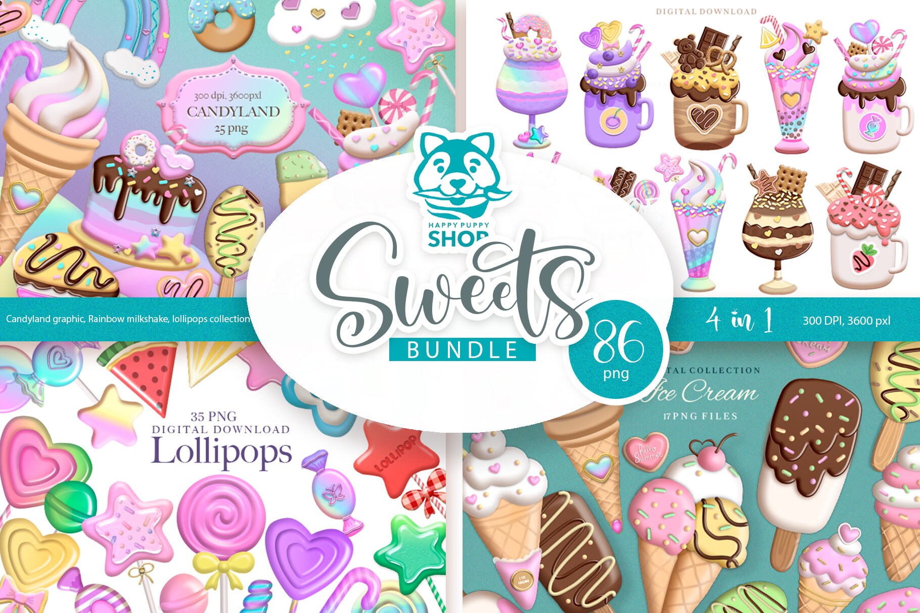 Candyland Bundle,ice Cream Clipart, Lollipop Clipart, Sweet and Candy ...