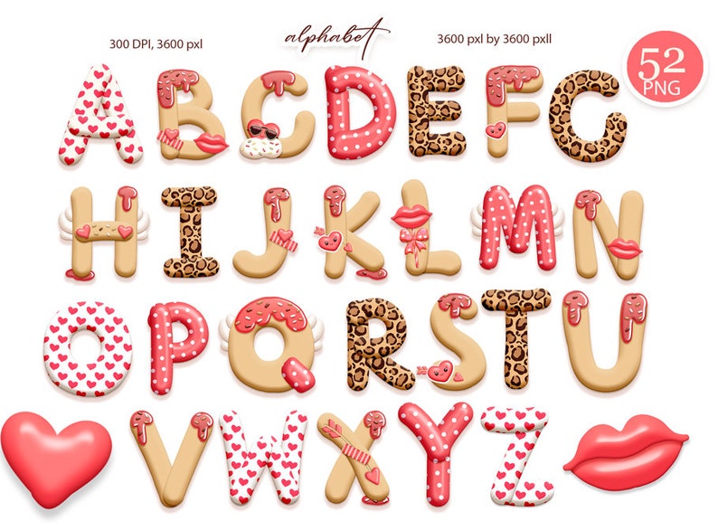 Valentine Cookie Alphabet Clipart: 52 PNG Letters (digital Download) - Etsy