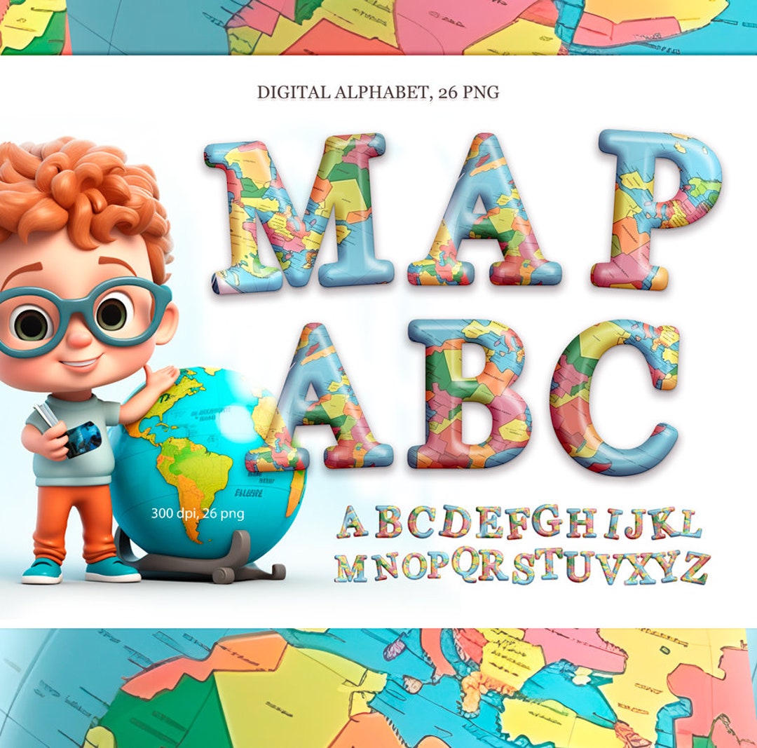 Letras del mapa mundial Alfabeto del mapa DESCARGA DIGITAL - Etsy México