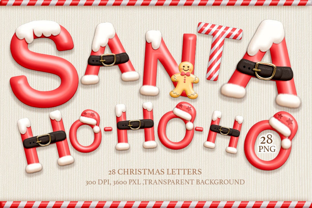 Christmas Letters Clipart, Santa Alphabet, Christmas Font Png, DIGITAL ...