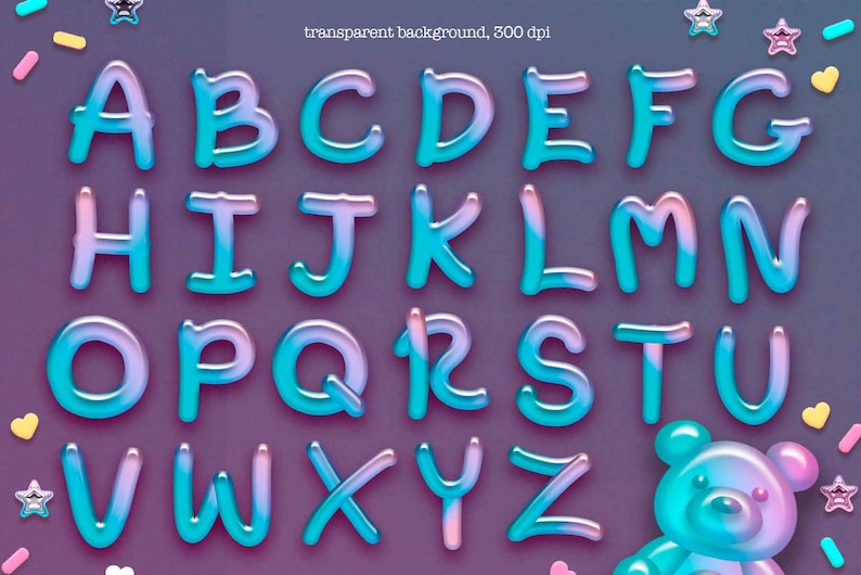 Candyland letters clipart gummy bear alphabet sweet and - Etsy México