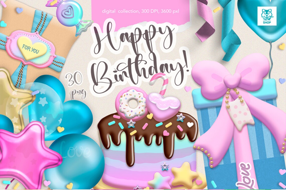Birthday Party Clipart Birthday Numbers and Gift Box Png | Etsy
