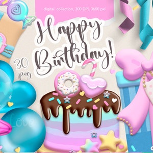 Birthday Party Clipart, Birthday Numbers and Gift Box Png, Candy and ...