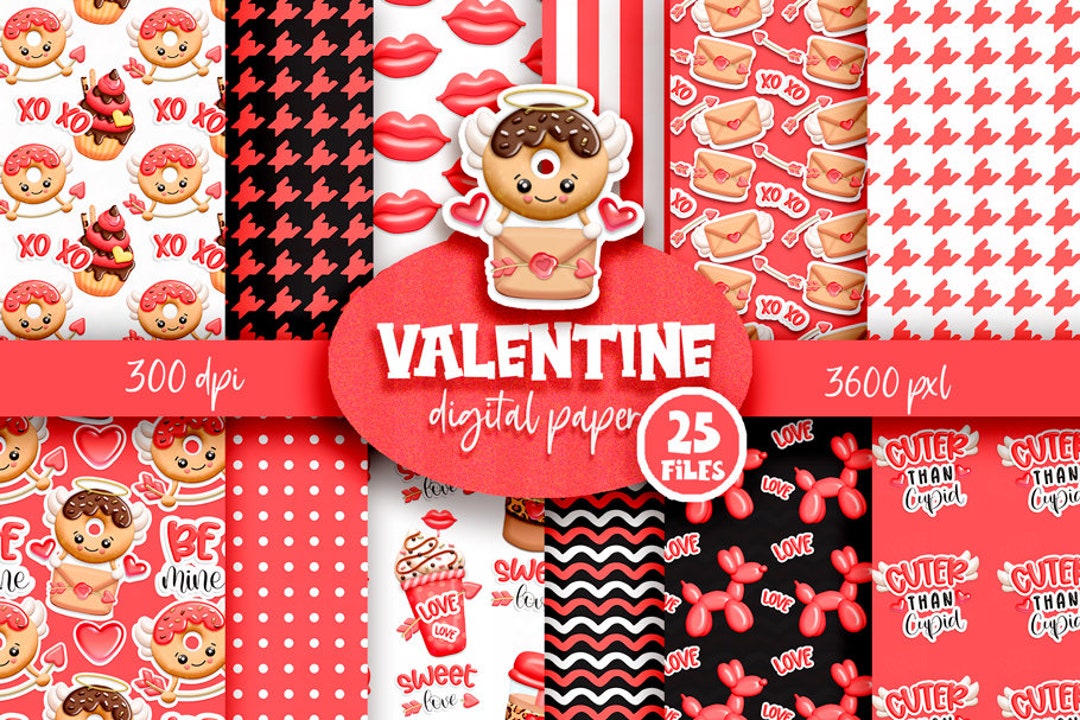 Valentine Clipart, Valentines Digital Paper Pack, Digital Download - Etsy