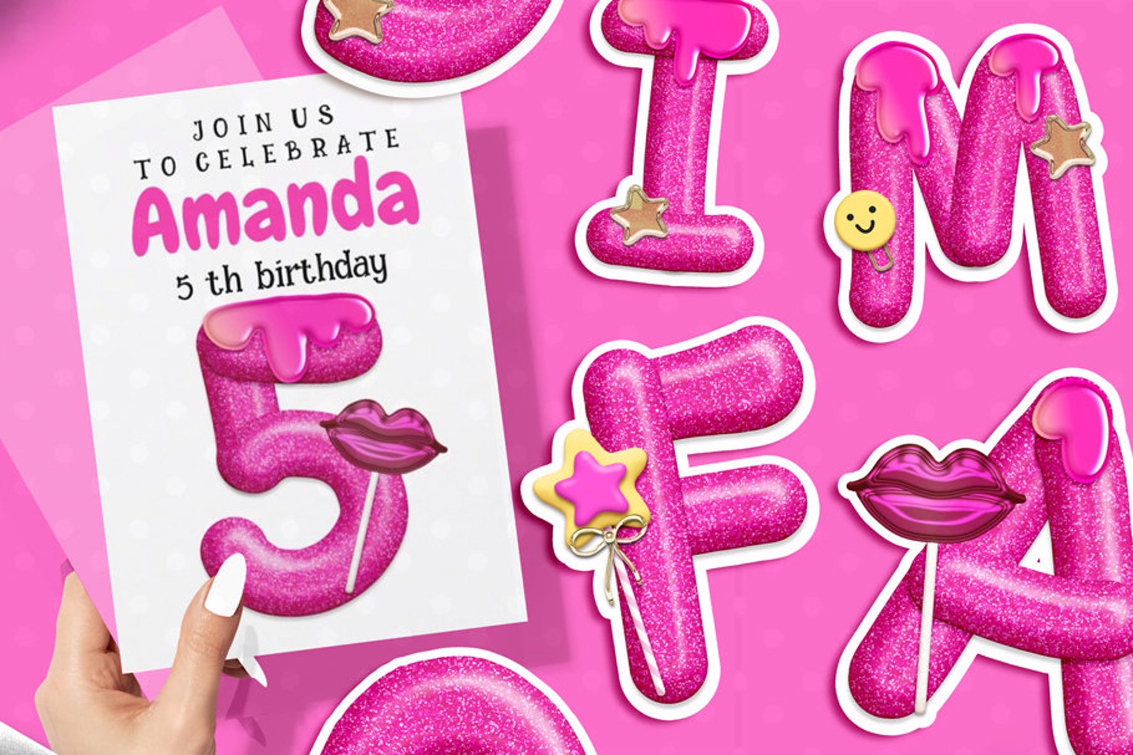 Pink Glitter Letters,pink Doodle Alphabet, Pink Glitter Abc,instant ...