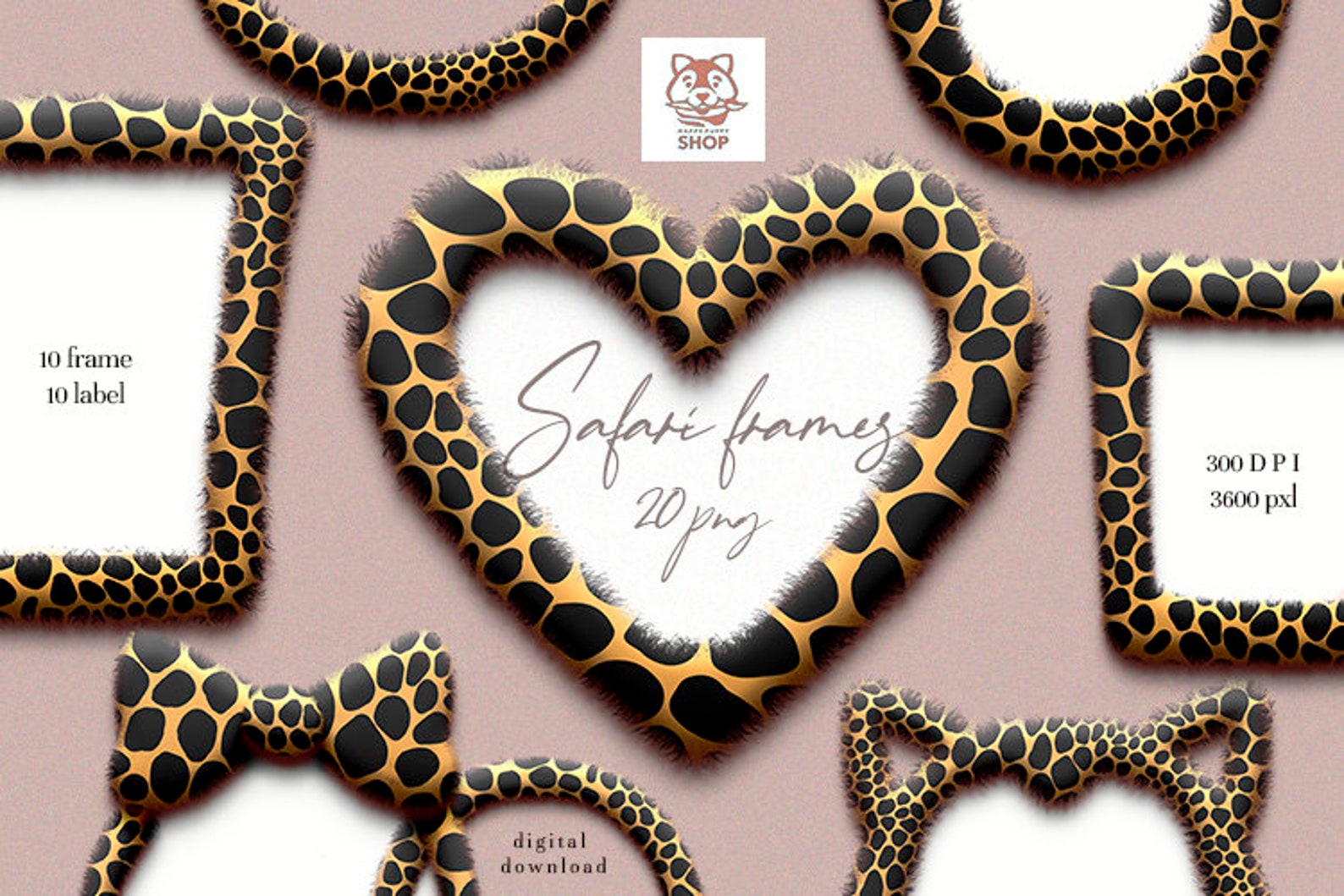 Frame Clipart Safari Frames Png Digital Frame Clipart Fur - Etsy