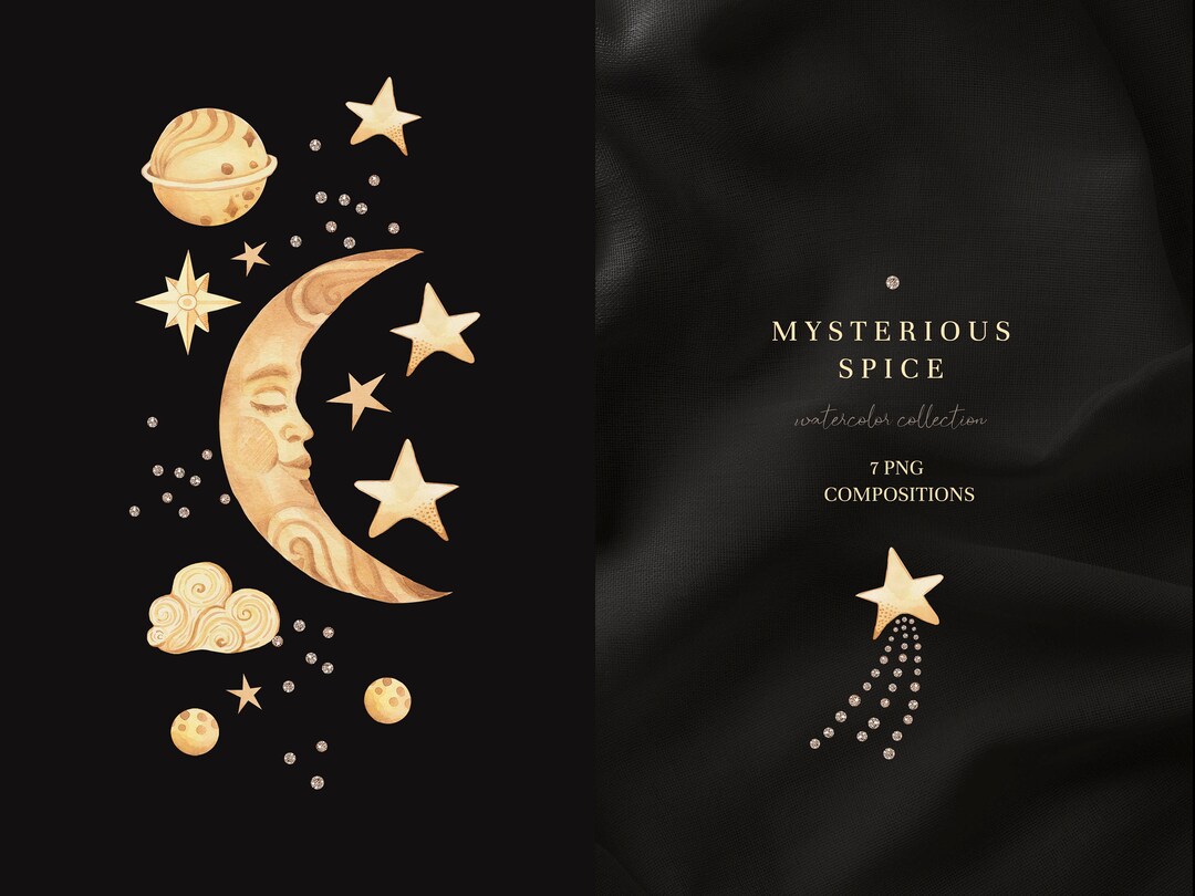 Sun and Moon ,gold Stars and Planet, Starry Sky and Space Clipart ...