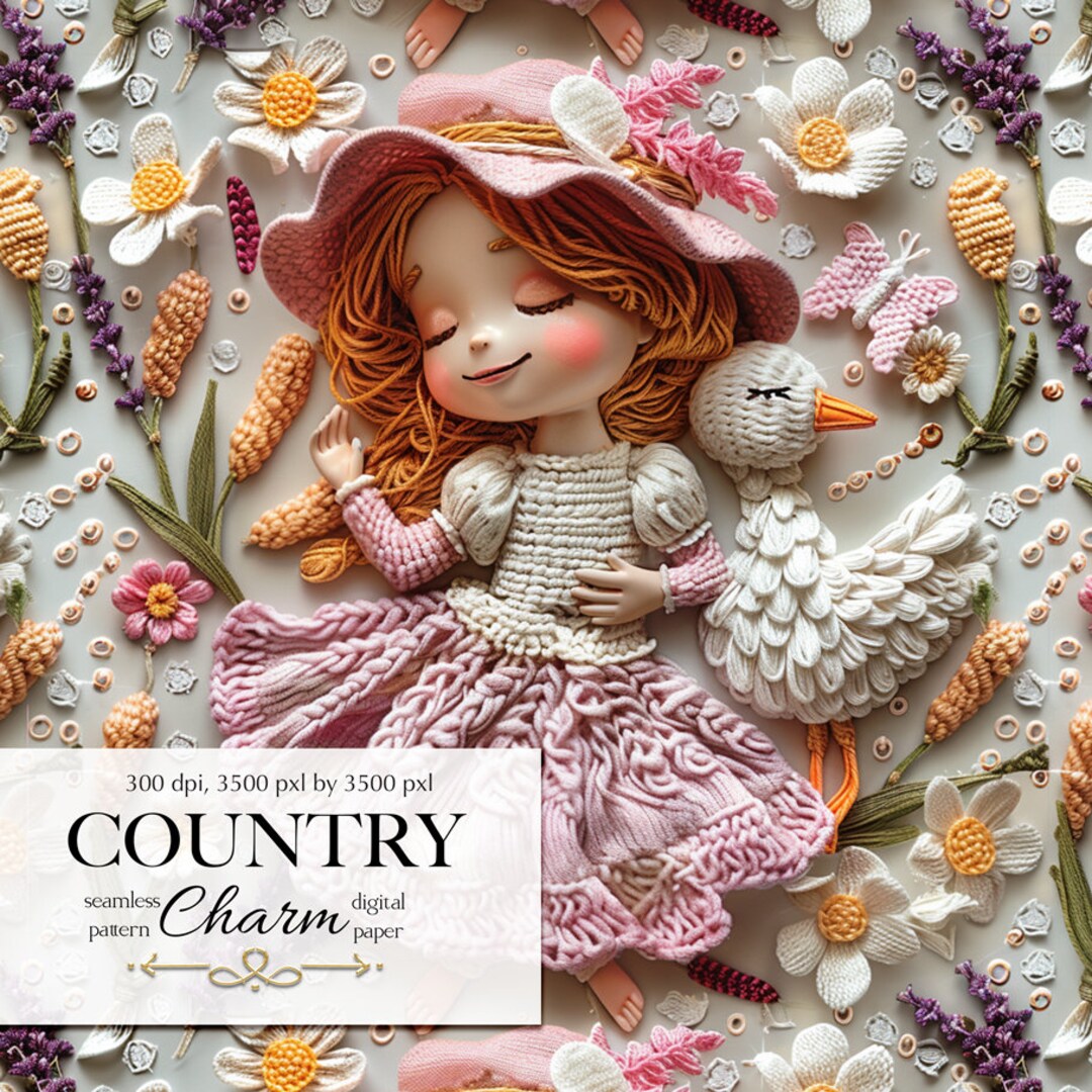 Girl and Flowers Seamless Pattern, 3d Knitted Pattern, DIGITAL DOWNLOAD ...