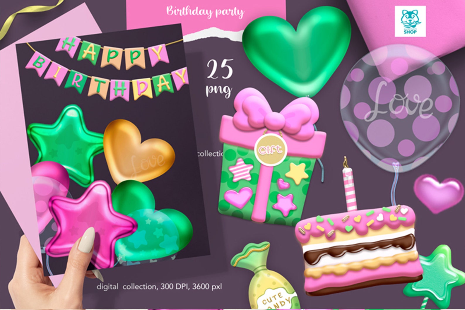 Birthday Party Clipart Sweets and Balloons Clip Art Gift Box | Etsy