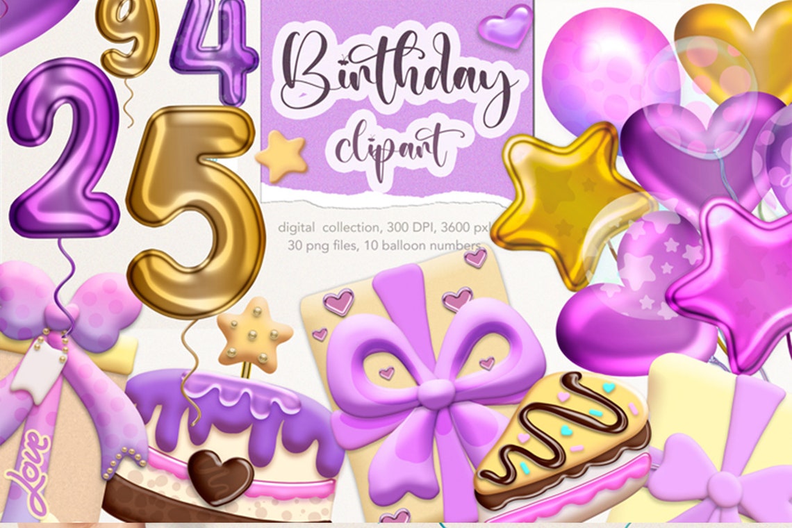 Birthday Party Clipart Birthday Numbers and Gift Box Png | Etsy