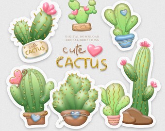 Kawaii Cactus Clipart, Succulent Illustration, Cute Cactus Vector ...