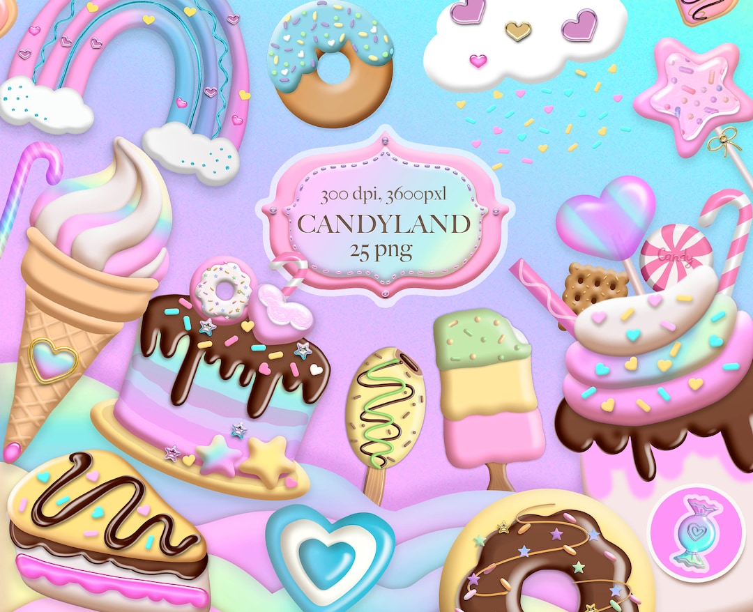 Candyland Clipart, Candy and Sweets Png, Pastel Sweet Clip Art, Digital ...