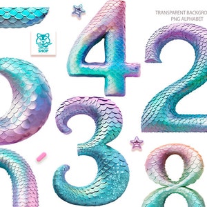Little Mermaid Numbers, Mermaid Clipart, 3d Png Number, DIGITAL ...