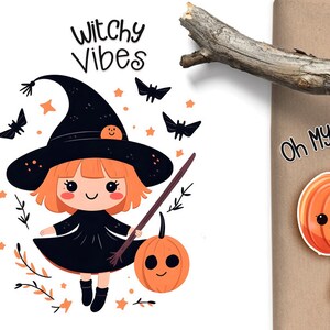 Cute Halloween Clipart, Witch and Pumpkin, Black Cat and Halloween ...