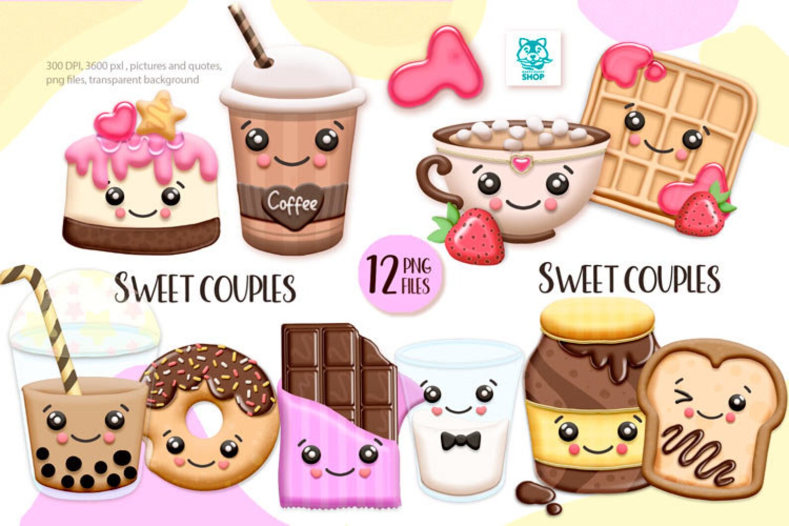 Kawaii Clipart Sweet Coupe Png Coffee and Donut Chocolate - Etsy