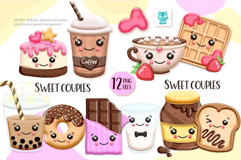 Kawaii Food Clipart: Sweet Couple PNG Collection (digital Download ...