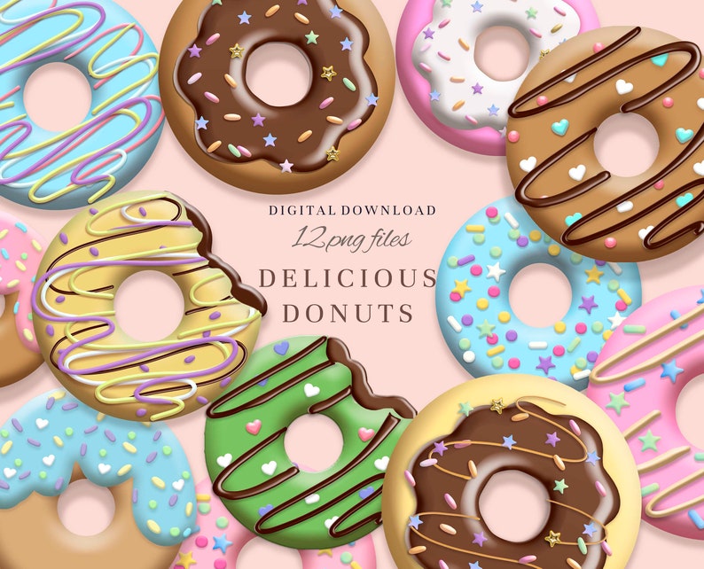 Baking Clipart Rainbow Donuts Clip Art Donut Png Sprinkles | Etsy