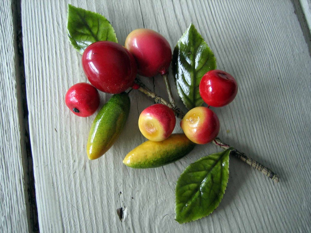 One Large Bunch of Antique Spun Cotton Lacquered Fruits Made in ...