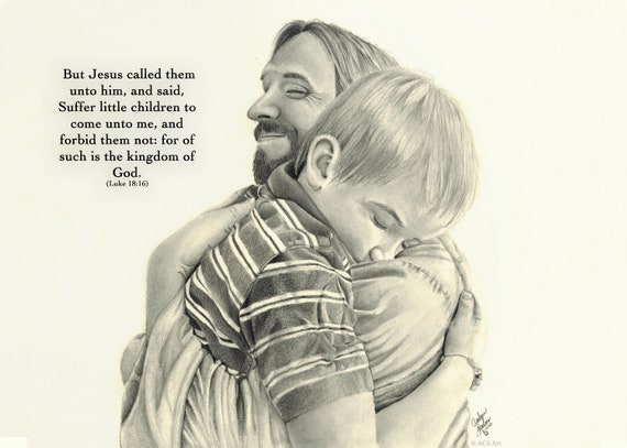Jesus Hugging Child Drawing Jesus Hugging Boy Drawing - Etsy
