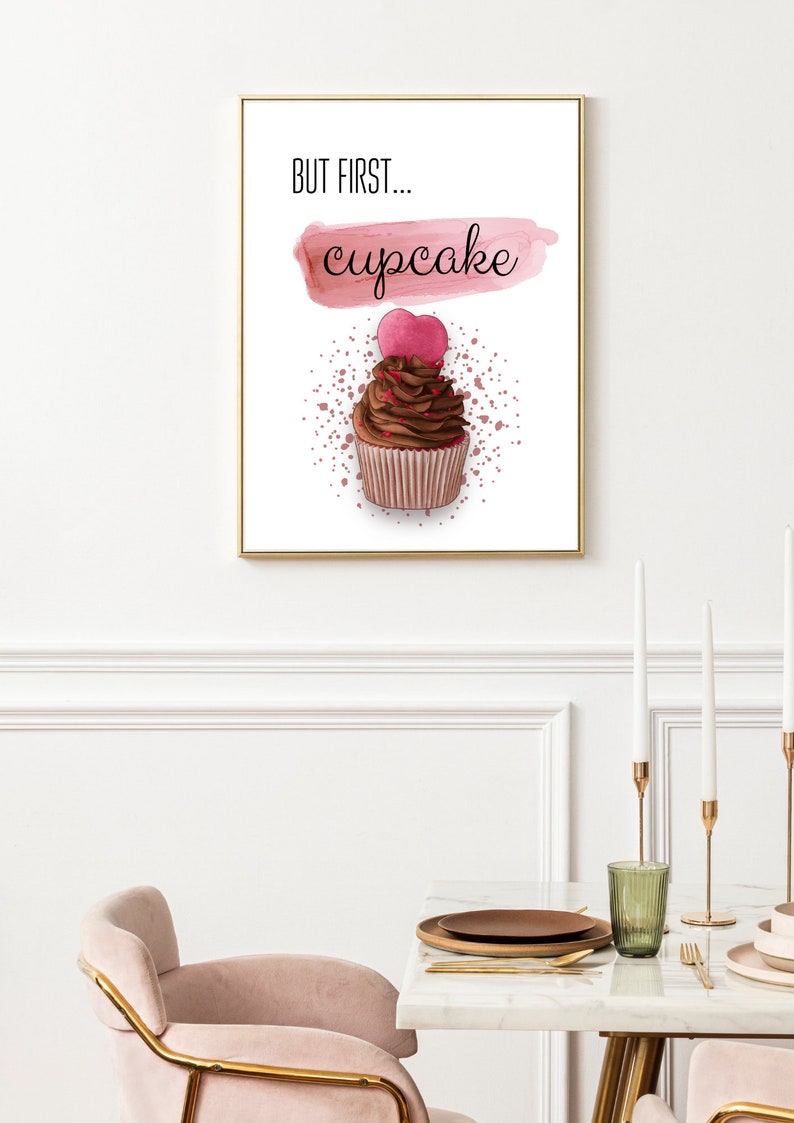 But First Cupcake Poster Cupcake Wall Art Culinary Decor | Etsy