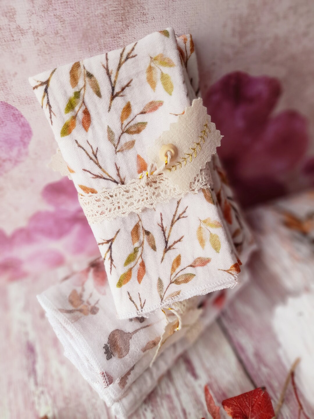Double Gauze Fabric Handkerchiefs Set of 2, Autumn Leaves Handkerchiefs ...