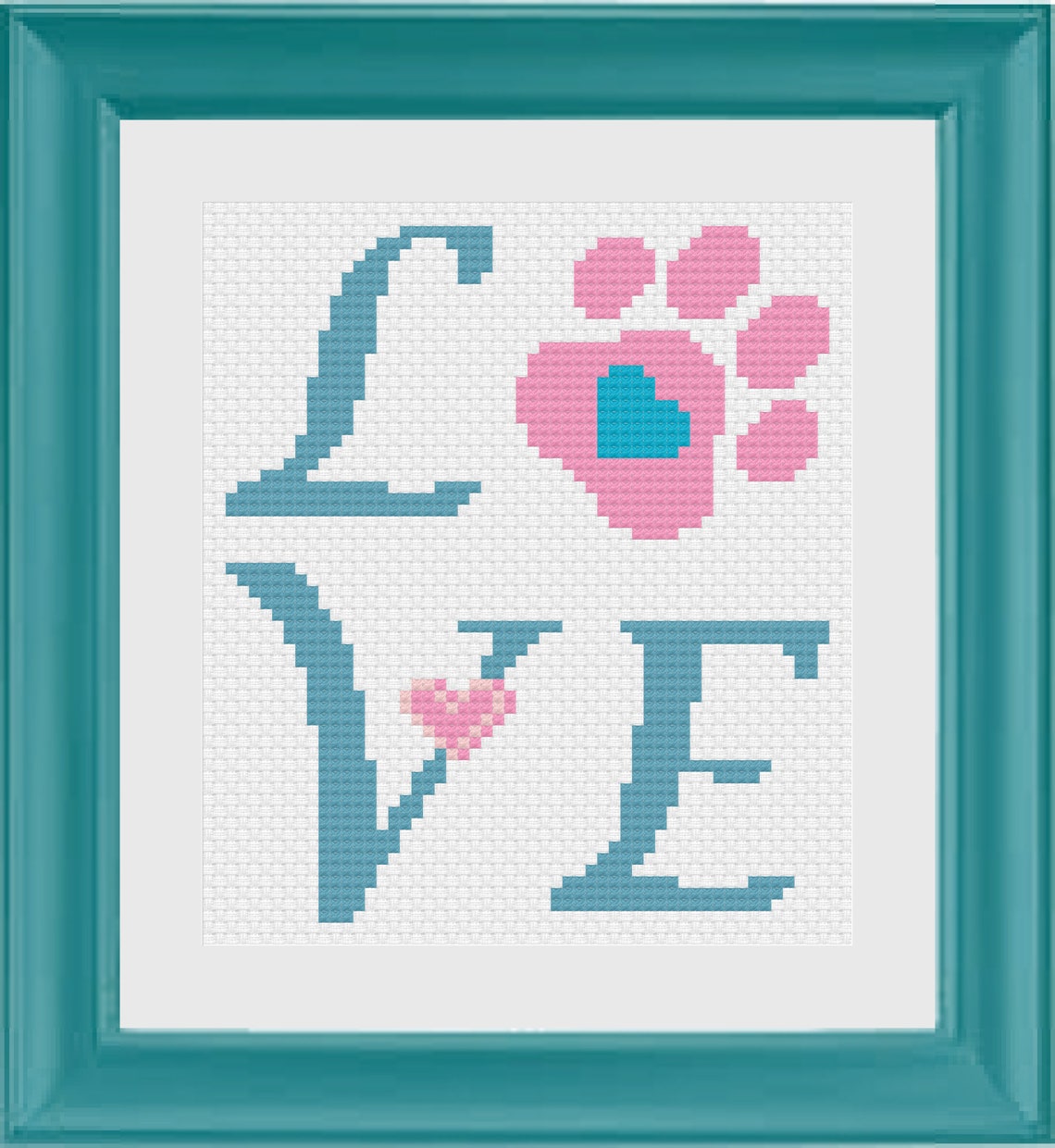 Love Paw Cross Stitch PDF Pattern, Dog Paw, Cat Paw, Animal Cross ...