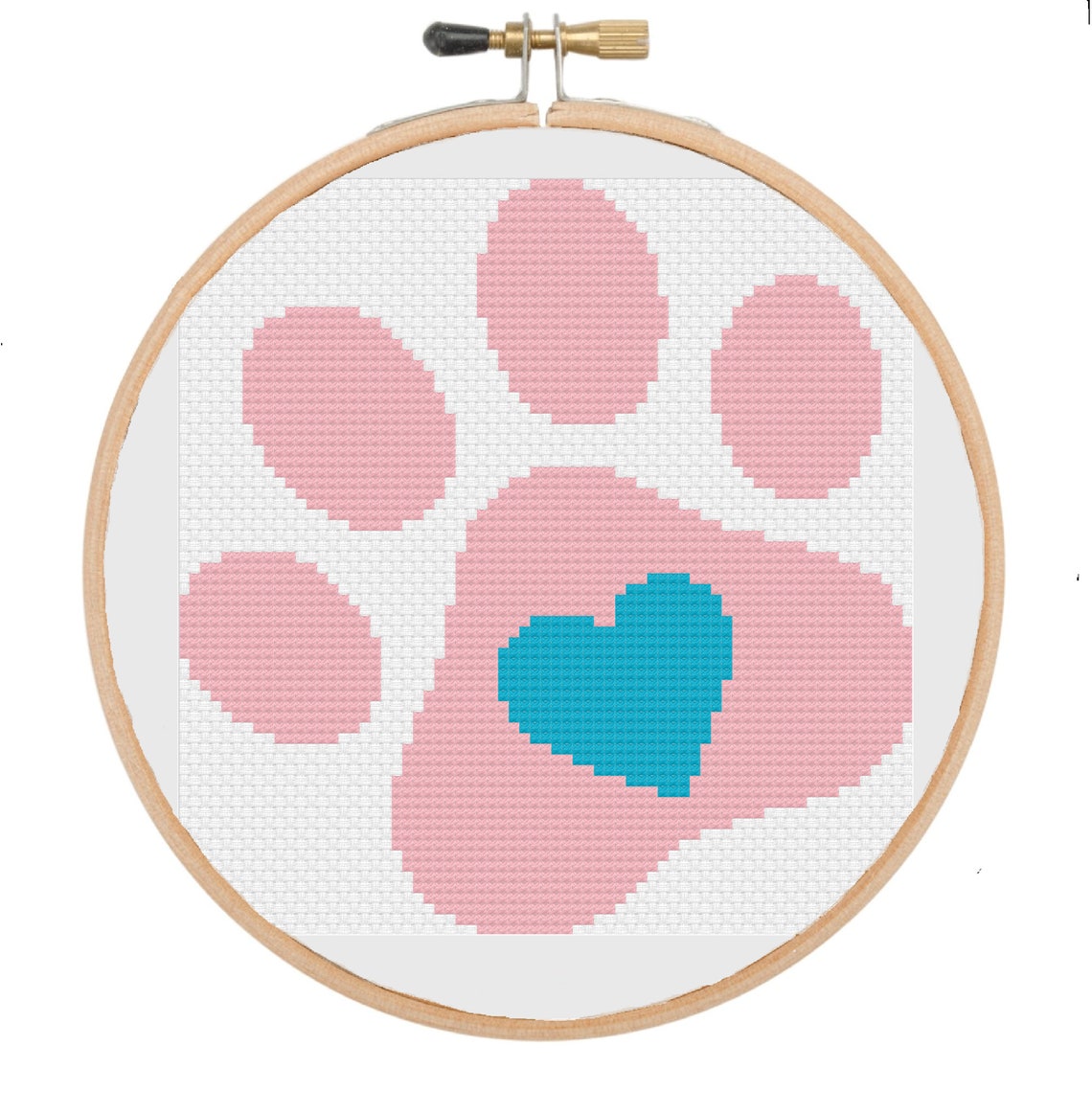 Dog Paw With Heart Cross Stitch PDF Pattern, Dog Cross Stitch, Animal ...