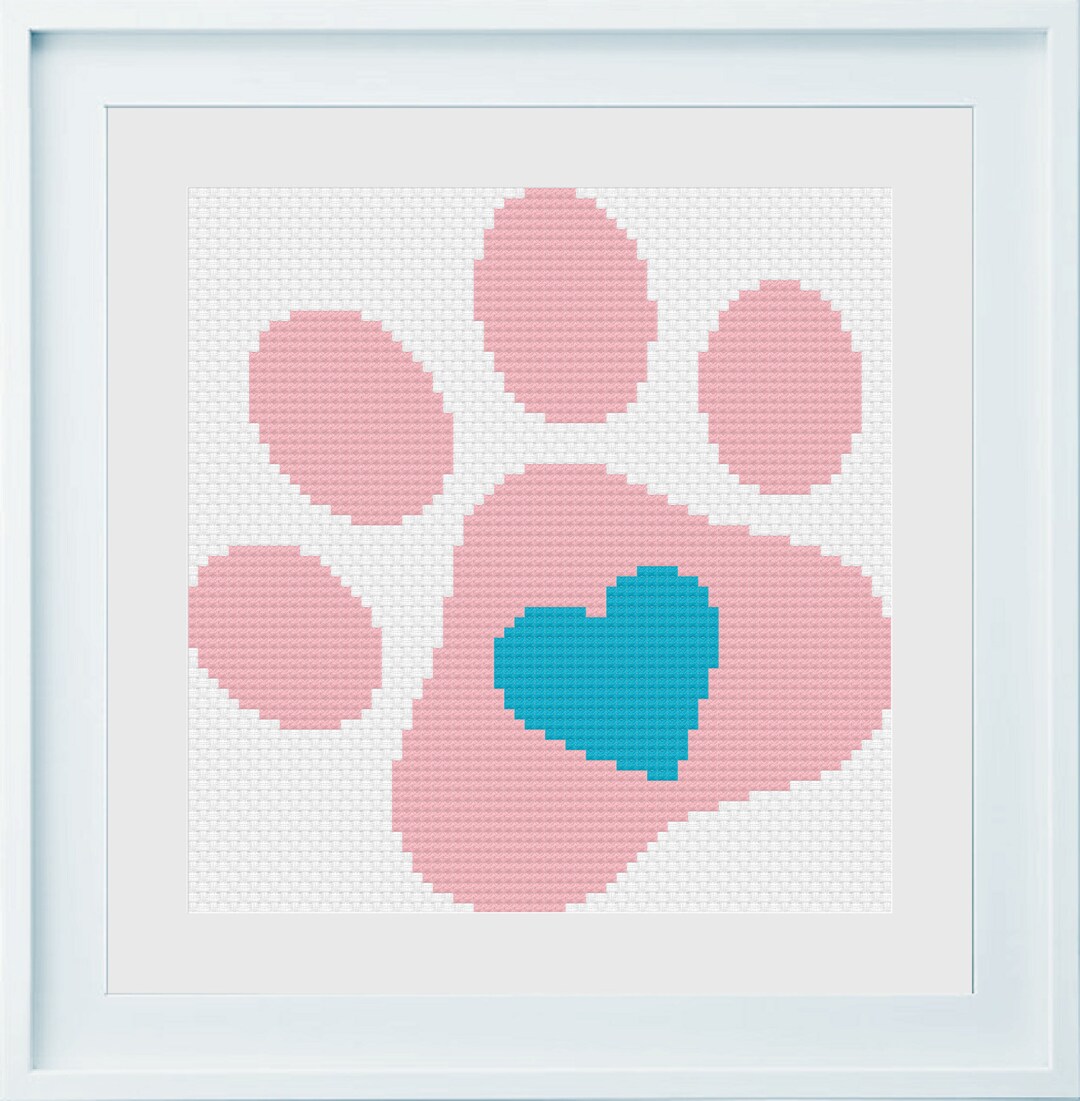 Dog Paw With Heart Cross Stitch PDF Pattern, Dog Cross Stitch, Animal ...