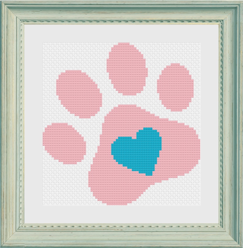 Dog Paw With Heart Cross Stitch PDF Pattern, Dog Cross Stitch, Animal ...