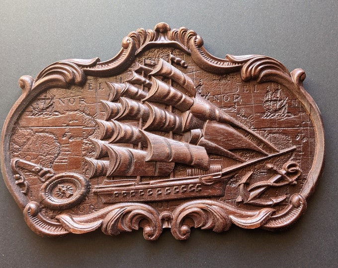 Beautiful High Detail 3D Cherry Framed Ship Carving on Old - Etsy